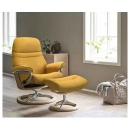 Relaxsessel stressless "Sunrise" Sessel Gr. ROHLEDER Stoff Q2 FARON, Relaxfunktion-Drehfunktion-PlusTMSystem-Gleitsystem-BalanceAdaptTM, B/H/T: 92cm x 105cm x 80cm, gelb (gelb q2 faron) mit Signature Base, Größe L, Gestell Eiche