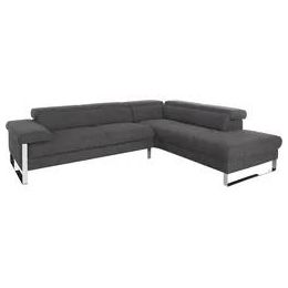 Ecksofa W.Schillig "finn" Sofas Gr. B/H/T: 281cm x 71cm x 230cm, Flachgewebe S22, Ottomane rechts, ohne Kopfteilverstellung-mit motorischer Sitztiefenverstellung, grau (anthrazit s22) German Design Award 2016, Fußgestell Chrom glänzend, Breite 281 cm