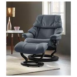 Relaxsessel stressless "Reno" Sessel Gr. Leder BATICK, Classic Base Schwarz-L, Relaxfunktion-Drehfunktion-PlusTMSystem-Gleitsystem, B/H/T: 88cm x 98cm x 78cm, blau (atlantic blue batick) mit Classic Base, Größe S, M & L, Gestell Schwarz