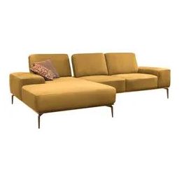 Ecksofa W.Schillig "run" Sofas Gr. B/H/T: 279cm x 88cm x 178cm, Longlife Xtra-Leder Z73, Recamiere links, mit Sitztiefenverstellung, gelb (sunrise z73) mit Holzsockel, Füße in Bronze pulverbeschichtet, Breite 279 cm