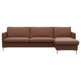 Ecksofa FLEXLUX "Fiore, super Sitzkomfort durch Kaltschaum im Sitz, L-Form" Sofas Gr. B/H/T: 247cm x 85cm x 92cm, Echtleder, Chaiselongue rechts, braun (old chesnut) schmale Armlehnen, Füße Alu