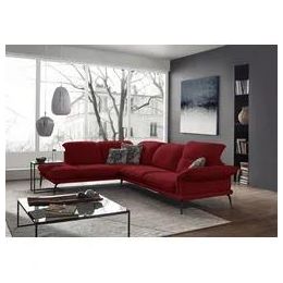 Ecksofa W.Schillig "sherry" Sofas Gr. B/H/T: 302cm x 81cm x 230cm, Flachgewebe W82, Ottomane links, mit Kopfteilverstellung-mit Armlehnenverstellung, rot (merlot w82) Kopfstützenverstellung, Metallfüße in Schwarz, Breite 302 cm