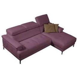 Ecksofa Egoitaliano "Soul, Design und Sitzkomfort auf hohem Niveau, tolle Details, L-Form" Sofas Gr. B/H/T: 250cm x 99cm x 166cm, Leder NUVOLE, Recamiere rechts, mit Kopfteilverstellung, lila (violett) mit Recamiere, inkl. Kopfteilverstellung