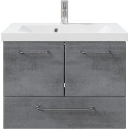 Badmöbel-Set SAPHIR "Quickset 945 Mineralmarmor-Waschtisch mit Unterschrank, 74 cm breit", grau (oxid dunkelgrau quer), Kastenmöbel-Sets, Waschplatz, 2 Türen, 1 Schublade, inkl. Türdämpfer, Waschtisch Set