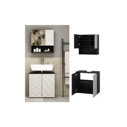VICCO Badm&ouml;bel-Set Badezimmer-M&ouml;bel Bad-Schrank Edge Schwarz Wei&szlig; modern Badezimmerschrank Waschbeckenunterschrank Spiegelschrank Badezimmerkommode