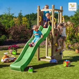 Spielturm 'Funny 3' natur mit Rutsche und Kletterwand - Fungoo