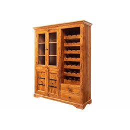 Massivmöbel24 Weinschrank Akazie 144x47x180 honig lackiert oxford 0519 - hellbraun