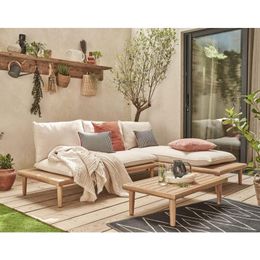 Papeete - gartenmöbel set für 4 personen + tisch - akazienholz und beigefarbene kissen - bois / beige