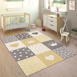 Teppich Kinderzimmer Kinderteppich Junge Mädchen Pastell 3D Punkte Herz Gelb 80x150 cm - Paco Home