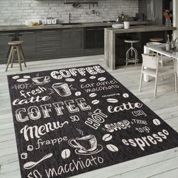 Outdoor Teppich Wetterfest Balkon Küche Modernes Muster Mit Schriftzug 160x220 cm, Anthrazit 3 - Paco Home