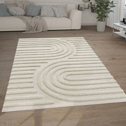 Paco Home - Hochflor Teppich Wohnzimmer Shaggy 3D Optik Ethno Boho Vintage Look Weich 200x280 cm, Creme 7