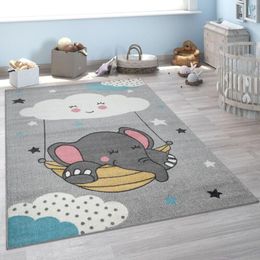 Paco Home - Kinderteppich, Teppich Kinderzimmer Niedliches Baby-Elefant Motiv, Grau 133x190 cm