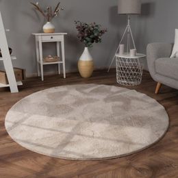 Paco Home - Teppich Wohnzimmer Kunstfell Shaggy Hochflor Waschbar In Waschmaschine Soft Uni Beige ø 80 cm Rund