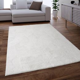 Paco Home - Teppich Wohnzimmer Kunstfell Shaggy Hochflor Waschbar In Waschmaschine Soft Uni Weiß 140x200 cm