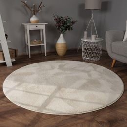 Paco Home - Teppich Wohnzimmer Kunstfell Shaggy Hochflor Waschbar In Waschmaschine Soft Uni Creme ø 120 cm Rund