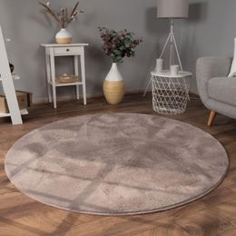 Paco Home Teppich Wohnzimmer Kunstfell Shaggy Hochflor Waschbar In Waschmaschine Soft Uni Beige Taupe 80 cm Rund