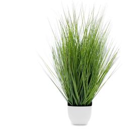 Spetebo - Künstliches Isolepsis Gras grün - 60 cm - Kunstpflanze mit weißem Blumentopf - Kunst Topfpflanze Zimmerpflanze Dekorpflanze Kunstblumen