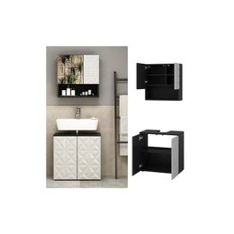 VICCO Badmöbel-Set Badezimmer-Möbel Bad-Schrank Edge Schwarz Weiß modern Badezimmerschrank Waschbeckenunterschrank Spiegelschrank Badezimmerkommode