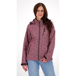 Softshelljacke DEPROC Active "SHELBY PEAK DC", Damen, Gr. 44L, rot (wine), 100% Polyester, tailliert, gerader Abschluss mit Klettverschl&uuml;ssen, Jacken Softshelljacke, leichte Softshelljacke mit All-Over-Print und abnehmbarer Kapuze