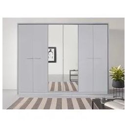 Drehtürenschrank Rauch "Oteli" Schränke Gr. B/H/T: 275 cm x 212 cm x 58 cm, ohne Beleuchtung, 6 St., grau (seidengrau) mit Mittelspiegel und Passepartout optional Beleuchtung