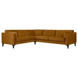 Ecksofa furninova "Avignon" Sofas Gr. B/H/T: 237 cm x 78 cm x 283 cm, Velours, langer Schenkel rechts, ohne Bettfunktion, gelb (mustard) inklusive 2 Armlehnkissen, im skandinavischen Design