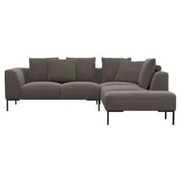 Ecksofa FLEXLUX "Sava" Sofas Gr. B/H/T: 284cm x 94cm x 222cm, Struktur, lange Ottomane rechts, braun (taupe braun) Taschenferderkern-Sitz mit Kaltschaum, lose Rücken- & Dekokissen