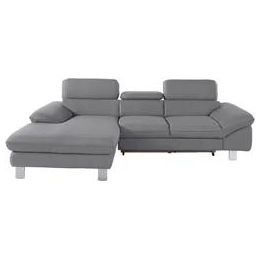 Ecksofa COTTA "Driver L-Form" Sofas Gr. B/H/T: 268cm x 73cm x 169cm, Struktur, Recamiere links, mit Kopfteilverstellung-mit Bettfunktion und Bettkasten, grau mit Kopfteilverstellung, wahlweise Bettfunktion