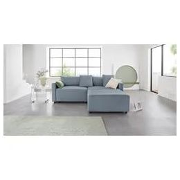 Ecksofa Inosign "Marva 3tlg. L-Form" Sofas Gr. B/H/T: 220cm x 89cm x 180cm, Samtoptik, grau (hellgrau) beide Armlehnelemente ausziehbar für Bettfunktion, mit Bettkasten