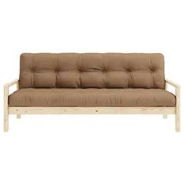 Schlafsofa KARUP DESIGN "KNOB" Sofas Gr. B/H/T: 205cm x 79cm x 95cm, gleichschenklig, Klar lackiert, braun (mocca) mit Futonmatratze, verschiedene Farben, FSC-zertifiziert, Kiefer