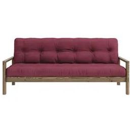 Schlafsofa KARUP DESIGN "KNOB" Sofas Gr. B/H/T: 205cm x 79cm x 95cm, gleichschenklig, Carob Brown lackiert, rot (bordeaux) mit Futonmatratze, verschiedene Farben, FSC-zertifiziert, Kiefer