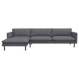 Ecksofa FLEXLUX "Bolzano" Sofas Gr. B/H/T: 294cm x 61cm x 165cm, Bouclé, Chaiselongue links, blau (navy blau) Sitzaufbau mit Kaltschaum & Stahl-Wellen, loose Sitz -& Rückenkissen