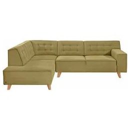 Ecksofa Tom Tailor HOME "NORDIC CHIC" Sofas Gr. B/H/T: 249cm x 77cm x 181cm, Samtstoff STC, Ottomane links, ohne Sitztiefenverstellung-ohne Nackenstütze, beige (gold mustard stc 13) mit Ottomane, wahlweise Sitzvorzug, Füße Buche natur