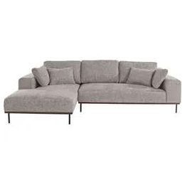 Ecksofa Andas "Mikael" Sofas Gr. B/H/T: 278 cm x 87 cm x 170 cm, Struktur flausch, Recamiere links, grau mit hochwertigem, gebeiztem Holzrahmen und 4 Zierkissen, L-Form