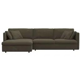 Ecksofa FLEXLUX "Lovane" Sofas Gr. B/H/T: 290cm x 84cm x 182cm, Lederoptik, Chaiselongue links, braun (camel brown) Weich & anschmiegsam, große Sitztiefe auf Kaltschaum, Dekokissen inkl.