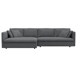 Ecksofa FLEXLUX "Lovane" Sofas Gr. B/H/T: 290cm x 84cm x 185cm, Lederoptik, Chaiselongue links, grau (elephant grey) Weich & anschmiegsam, große Sitztiefe auf Kaltschaum, Dekokissen inkl.