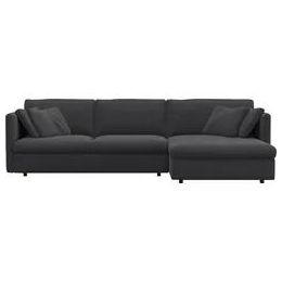 Ecksofa FLEXLUX "Lovane" Sofas Gr. B/H/T: 290cm x 84cm x 182cm, Lederoptik, Chaiselongue rechts, grau (shark grey) Weich & anschmiegsam, große Sitztiefe auf Kaltschaum, Dekokissen inkl.