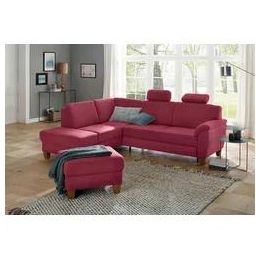 Ecksofa Home Affaire "Alta L-Form" Sofas Gr. B/H/T: 250cm x 89cm x 201cm, Luxus-Microfaser ALTARA NUBUCK, Ottomane links, mit Bettfunktion-ohne Stauraum, rot (bordeaux) mit Federkern und Kontrastnaht, Füße Buche eichefarben