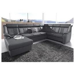 Sit & More Wohnlandschaft SIT & MORE "Basel U-Form" Sofas Gr. B/H/T: 315cm x 98cm x 210cm, Luxus-Microfaser ALTARA NUBUCK, Recamiere links, ohne Relaxfunktion, grau (dunkelgrau) wahlweise mit Relaxfunktion