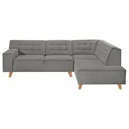 Ecksofa Tom Tailor HOME "NORDIC CHIC" Sofas Gr. B/H/T: 249cm x 77cm x 181cm, Samtstoff STC, Ottomane rechts, mit Sitztiefenverstellung-ohne Nackenstütze, grau (basalt stc 9) mit Ottomane, wahlweise Sitzvorzug, Füße Buche natur