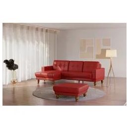 Sit & More Ecksofa SIT & MORE "Orient 5 V L-Form" Sofas Gr. B/H/T: 279cm x 90cm x 167cm, Kunstleder, Recamiere links, mit Bettfunktion-mit Bettkasten, rot (loud red) mit Strass-Stein, wahlweise Bettfunktion und Bettkasten