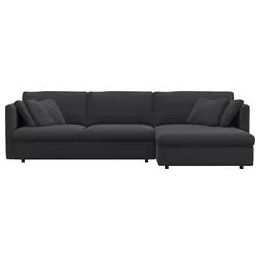 Ecksofa FLEXLUX "Lovane" Sofas Gr. B/H/T: 290cm x 84cm x 182cm, Lederoptik, Chaiselongue rechts, schwarz (gorilla black) Weich & anschmiegsam, große Sitztiefe auf Kaltschaum, Dekokissen inkl.