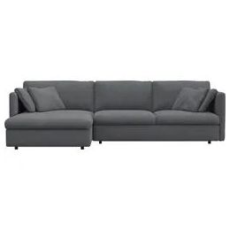 Ecksofa FLEXLUX "Lovane" Sofas Gr. B/H/T: 290cm x 84cm x 182cm, Lederoptik, Chaiselongue links, grau (elephant grey) Weich & anschmiegsam, große Sitztiefe auf Kaltschaum, Dekokissen inkl.