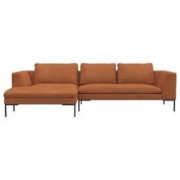 Ecksofa FLEXLUX "Loano" Sofas Gr. B/H/T: 298cm x 86cm x 169cm, Struktur, Chaiselongue links, orange (burned orange) modernes Sofa, frei im Raum stellbar, lose Kissen, Kaltschaum Sitz