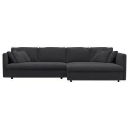 Ecksofa FLEXLUX "Lovane" Sofas Gr. B/H/T: 290cm x 84cm x 185cm, Lederoptik, Chaiselongue rechts, schwarz (gorilla black) Weich & anschmiegsam, große Sitztiefe auf Kaltschaum, Dekokissen inkl.