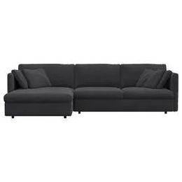 Ecksofa FLEXLUX "Lovane" Sofas Gr. B/H/T: 290cm x 84cm x 182cm, Lederoptik, Chaiselongue links, schwarz (gorilla black) Weich & anschmiegsam, große Sitztiefe auf Kaltschaum, Dekokissen inkl.