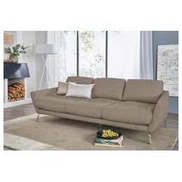 Big-Sofa W.Schillig "softy" Sofas Gr. B/H/T: 254cm x 79cm x 113cm, Longlife Xtra-Leder Z59, braun (stone z59) mit dekorativer Heftung im Sitz, Füße Chrom glänzend