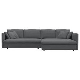 Ecksofa FLEXLUX "Lovane" Sofas Gr. B/H/T: 290cm x 84cm x 185cm, Lederoptik, Chaiselongue rechts, grau (elephant grey) Weich & anschmiegsam, große Sitztiefe auf Kaltschaum, Dekokissen inkl.