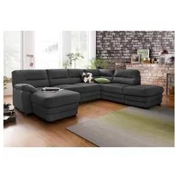 Wohnlandschaft COTTA "Royale U-Form" Sofas Gr. B/H/T: 316cm x 90cm x 93cm, Kunstleder SOFTLUX, Ottomane rechts, mit Bettfunktion, schwarz wahlweise mit Bettfunktion