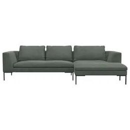 Ecksofa FLEXLUX "Loano" Sofas Gr. B/H/T: 298cm x 86cm x 169cm, Struktur, Chaiselongue rechts, grün (dusty green) modernes Sofa, frei im Raum stellbar, lose Kissen, Kaltschaum Sitz