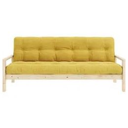 Schlafsofa KARUP DESIGN "KNOB" Sofas Gr. B/H/T: 205cm x 79cm x 95cm, gleichschenklig, Klar lackiert, gelb (honey) mit Futonmatratze, verschiedene Farben, FSC-zertifiziert, Kiefer